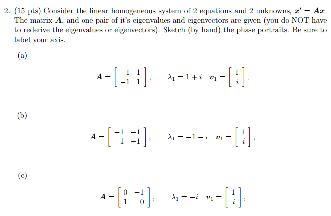 Solved 2" (15 pts) Consider the linear homogeneous system of | Chegg.com