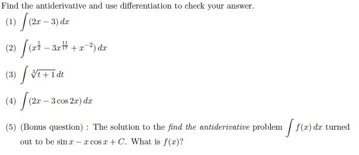 Solved Find the antiderivative and use differentiation to | Chegg.com