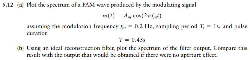 Solved 5.12 (a) Plot the spectrum of a PAM wave produced by | Chegg.com