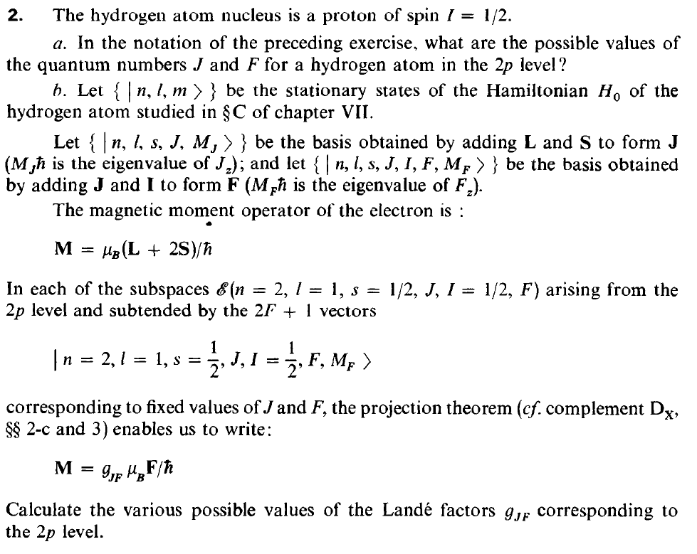 2. The hydrogen atom nucleus is a proton of spin / | Chegg.com
