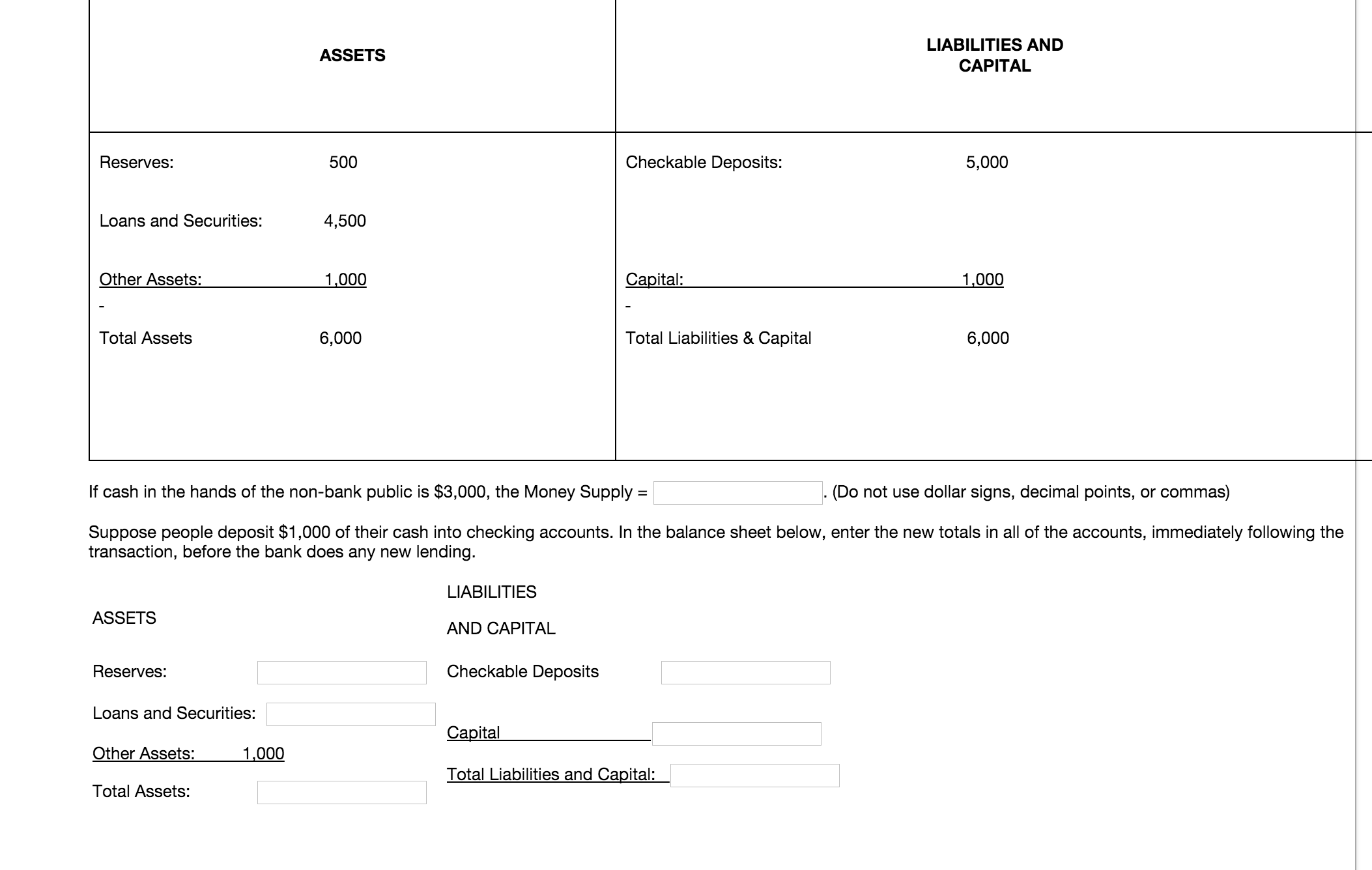 The balance sheet of the only bank in a simple | Chegg.com