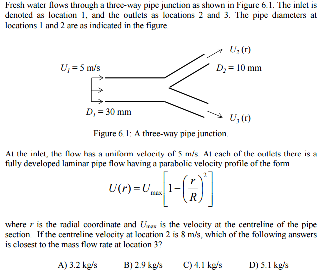 Solved Fresh water flows through a three-way pipe junction | Chegg.com