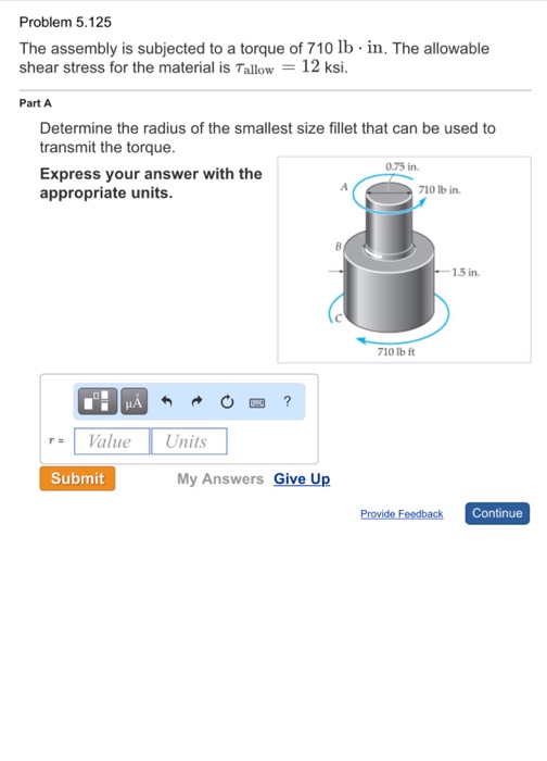 Solved The assembly is subjected to a torque of 710 lb in. | Chegg.com