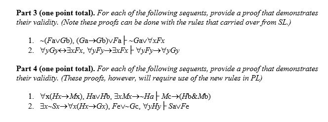 Part 3 (one point total).For each of the following | Chegg.com