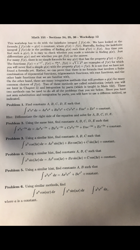 Solved Math 151 Sections 34, 35, 36 Workshop 12 This | Chegg.com