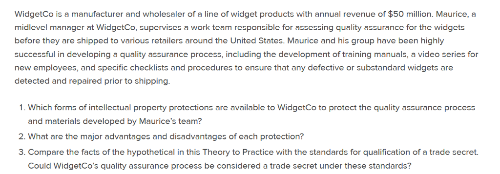 Solved WidgetCo is a manufacturer and wholesaler of a line | Chegg.com