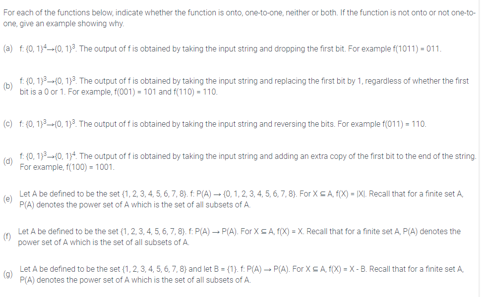 Solved For each of the functions below, indicate whether the | Chegg.com