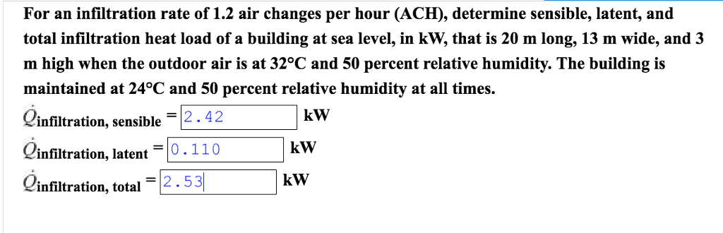 Solved For an infiltration rate of 1.2 air changes per hour | Chegg.com