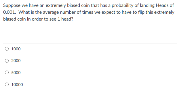 Solved Suppose we have an extremely biased coin that has a | Chegg.com