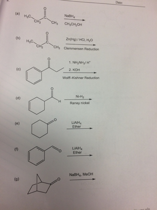 Solved (a) Hac NaBH4 CH3 CH3CH2OH Zn(Hg) HCI, H20 H3C CH CH | Chegg.com