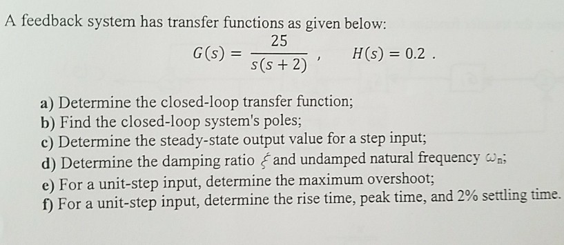 Solved A feedback system has transfer functions as given | Chegg.com