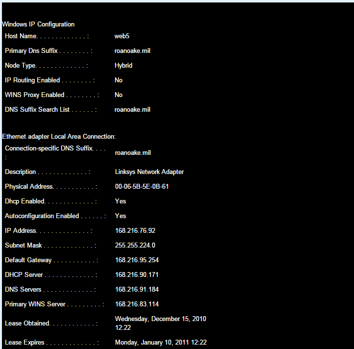 Solved Windows IP Configuration Host Name. web5 Primary Dns | Chegg.com