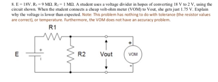 Solved E = 18V. R_1 = 9 Mohm. R; = 1 Mohm A student uses a | Chegg.com