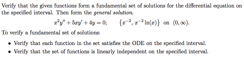 Solved Verify that the given functions form a fundamental | Chegg.com