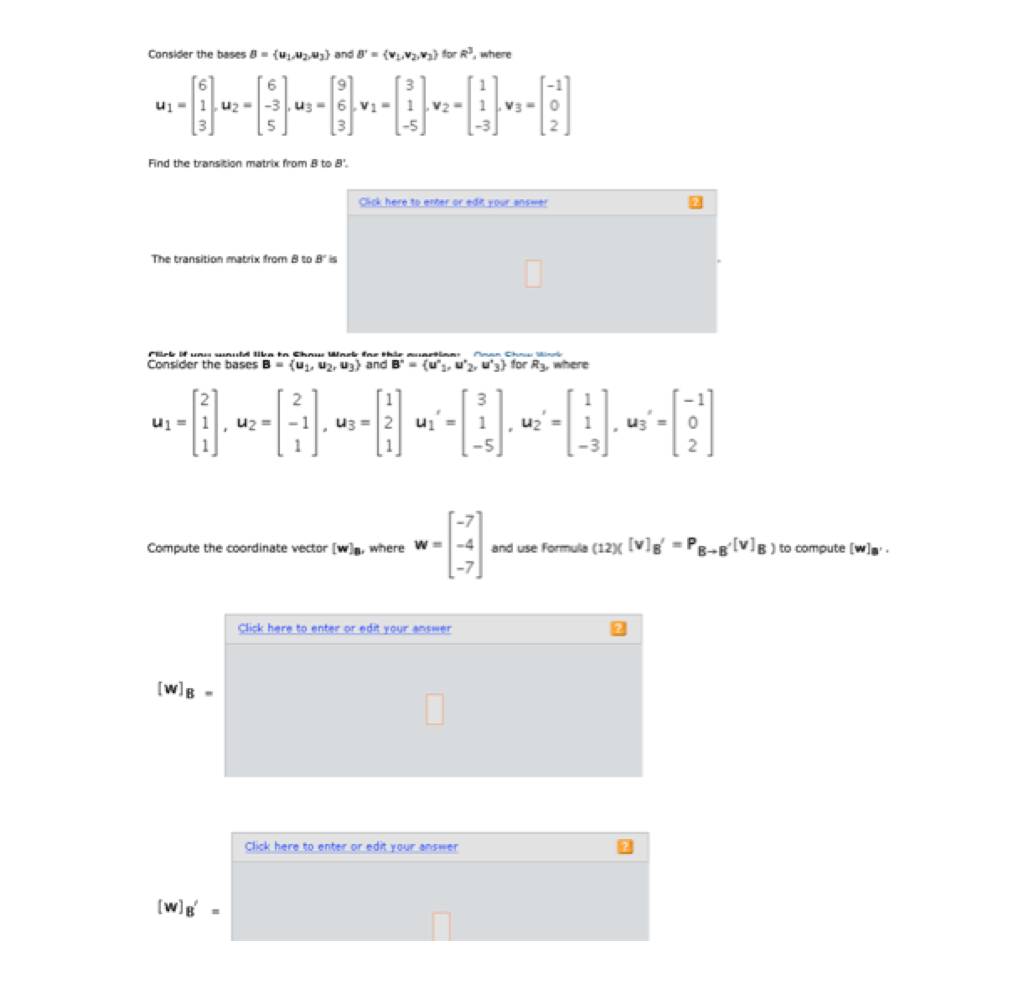 Solved Consider the bases B = {u_1, u_2, u_3} and B' = {v_1, | Chegg.com