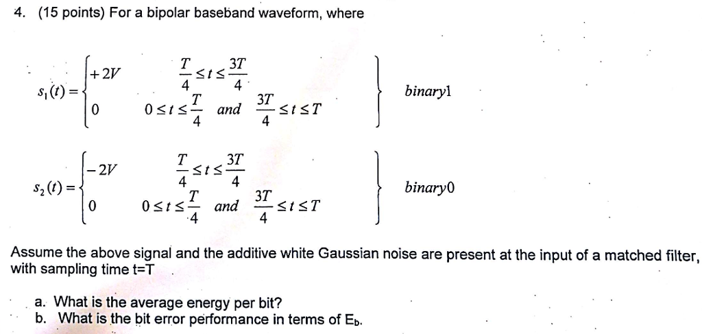 Solved For a bipolar baseband waveform, where s_1 (t) = | Chegg.com
