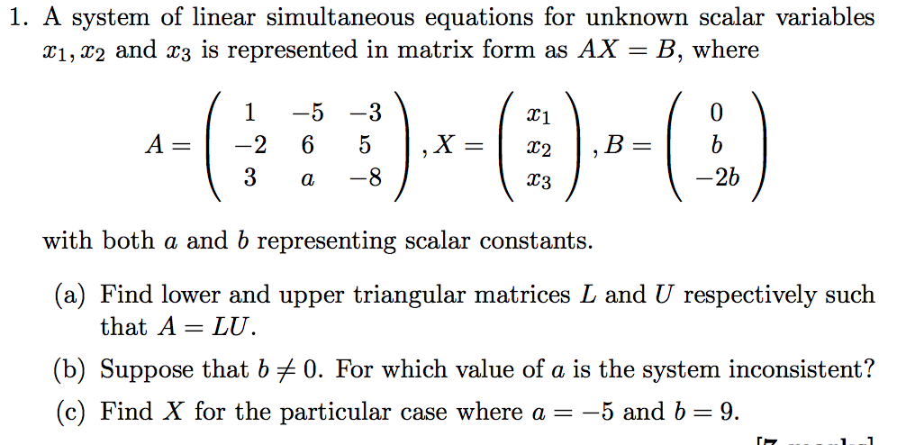Solved 1. A system of linear simultaneous equations for | Chegg.com