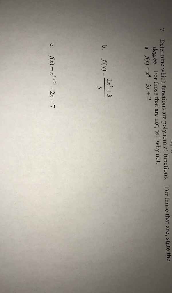 Solved 7 Determine which functions are polynomial functions. | Chegg.com