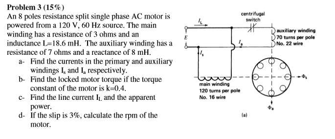 Solved An 8 poles resistance split single phase AC motor is | Chegg.com