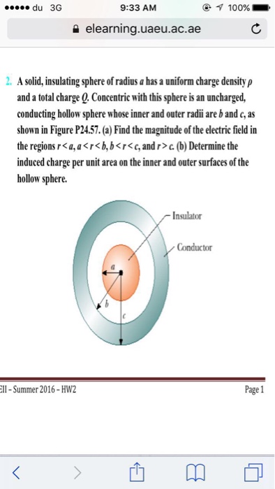 Solved A solid, insulating sphere of radius a has a uniform | Chegg.com