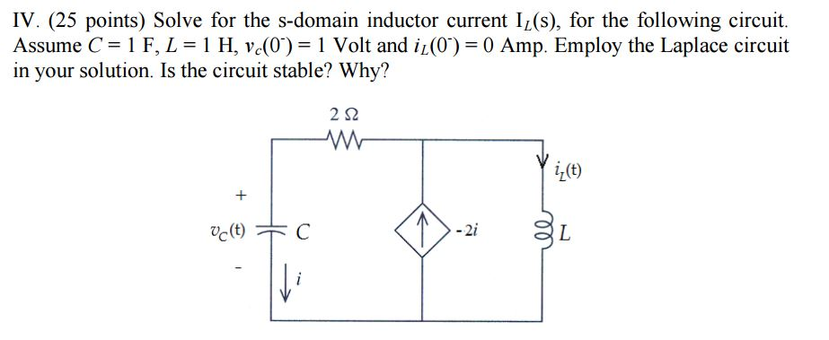 Solved Solve for the s-domain inductor current I_L (s), for | Chegg.com