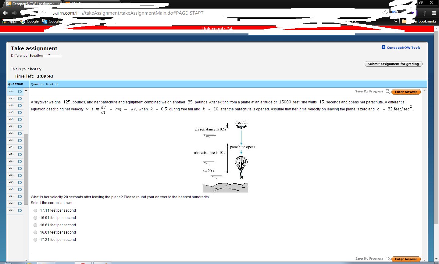 Solved A skydiver weighs 125 pounds, and her parachute and | Chegg.com