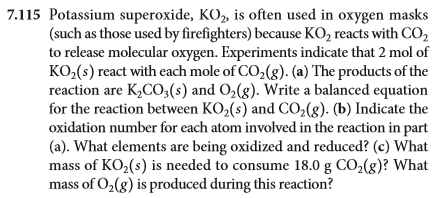 Solved 7.115 Potassium superoxide, KO2, is often used in | Chegg.com