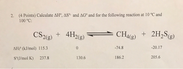 Solved Calculate delta H^o, delta S^o and delta G^o and for | Chegg.com
