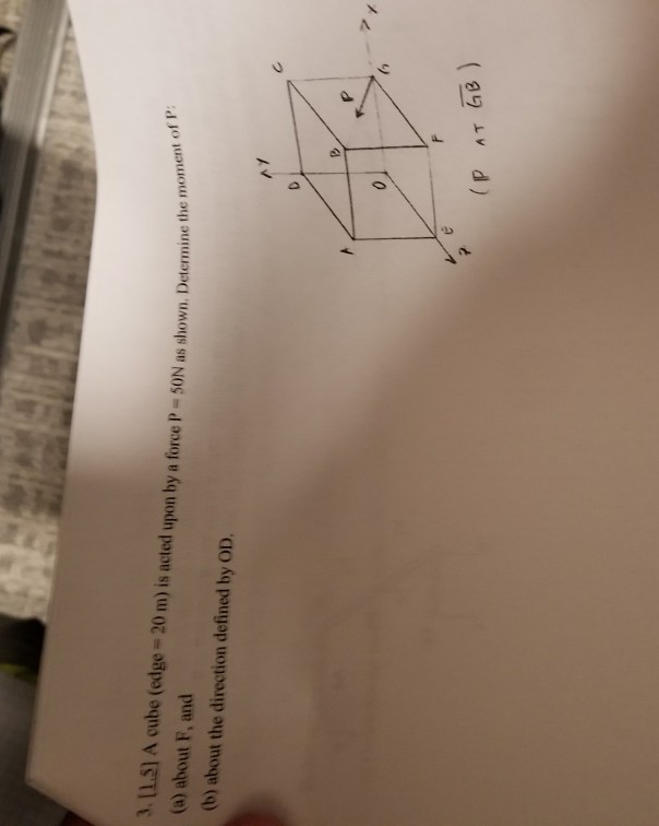 Solved A cube (edge = 20 m) is acted upon by a force P-50N | Chegg.com