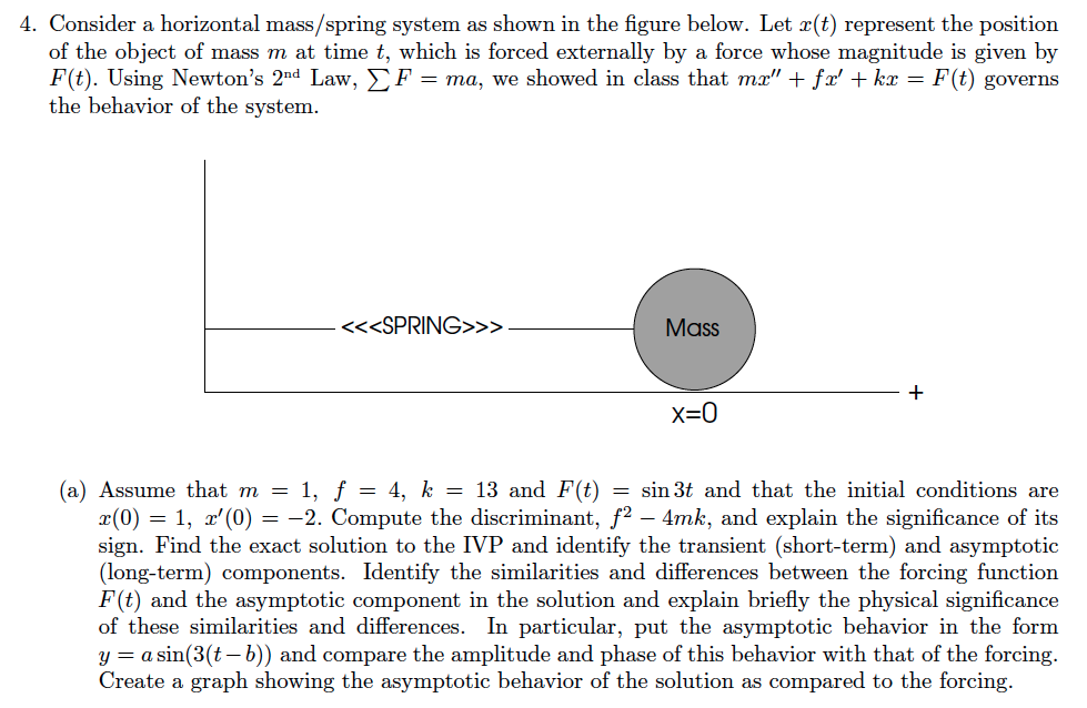 Solved 4. Consider a horizontal mass/spring system as shown | Chegg.com