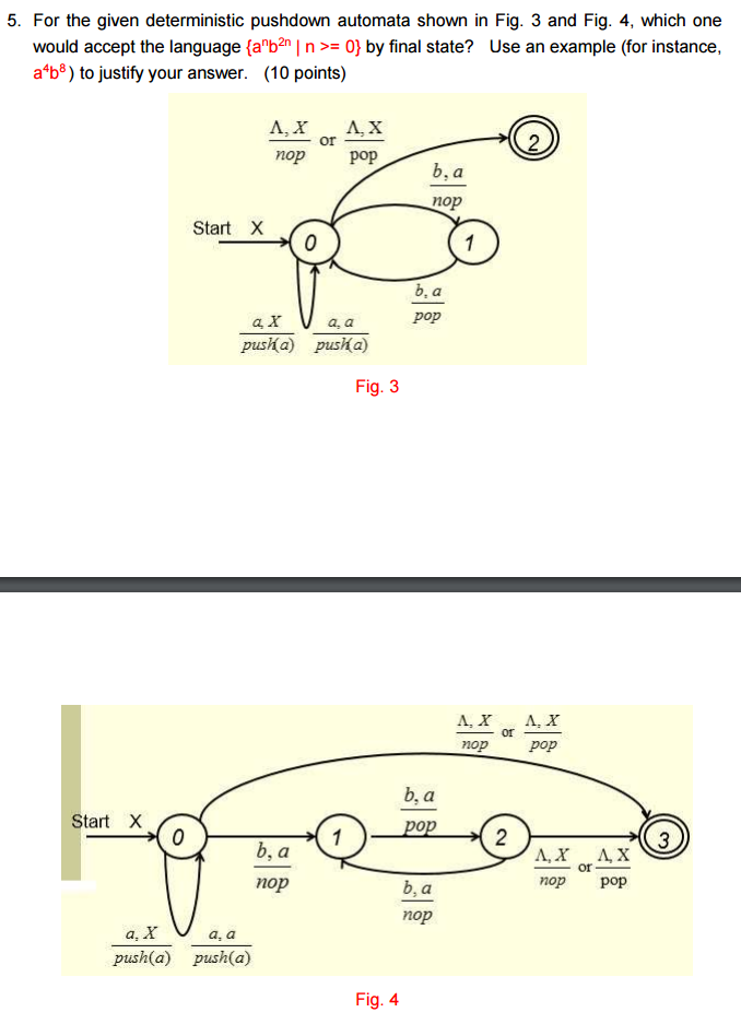 Solved For the given deterministic pushdown automata shown | Chegg.com