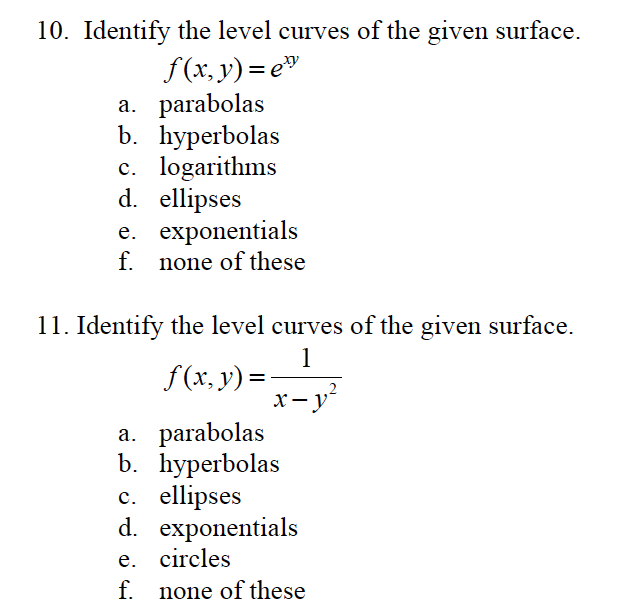 Identify the level curves of the given surface. | Chegg.com