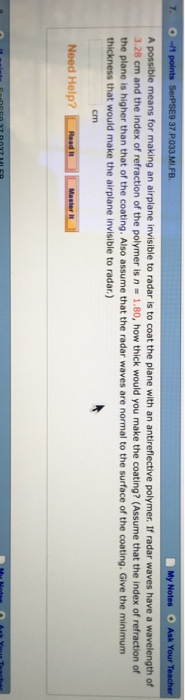 Solved A possible means for making an airplane invisible to | Chegg.com
