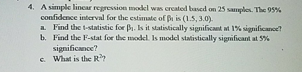 Solved A simple linear regression model was created based on | Chegg.com