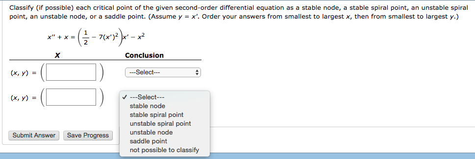 Solved Classify (if possible) each critical point of the | Chegg.com