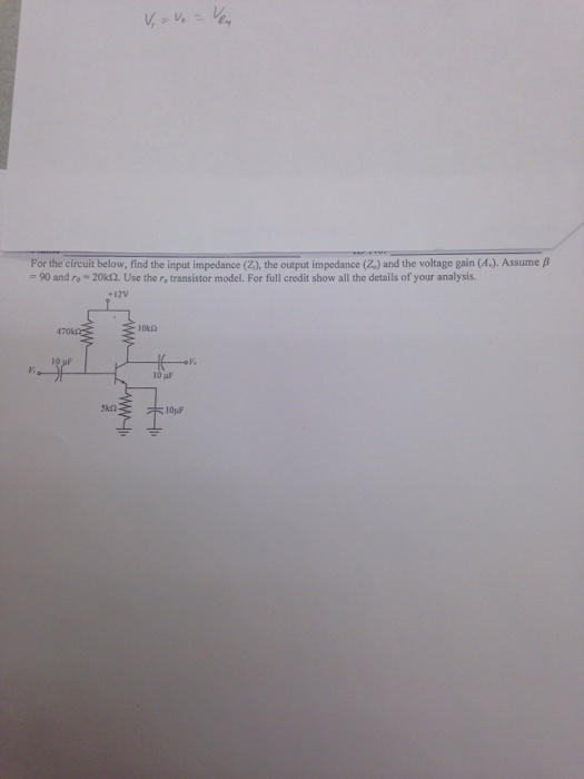 Solved For the circuit below, find the input impedance (Z_i) | Chegg.com
