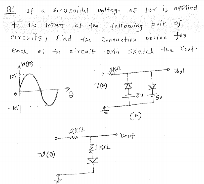 Solved If a sinusoidal voltage of 10v is applied to the | Chegg.com