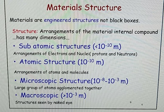 Materials Structure Materials are engineered | Chegg.com