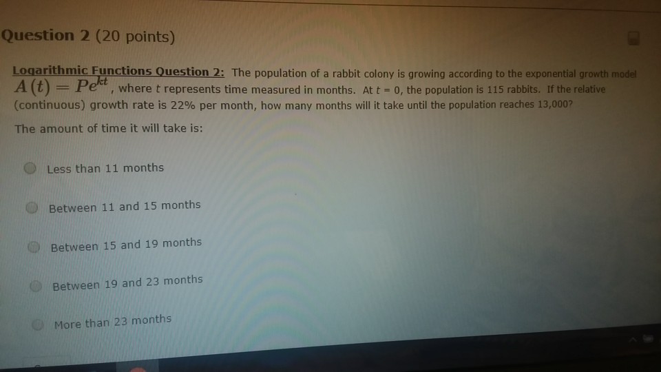 Solved Question 2 20 Points Logarithmic Functions Question 2443