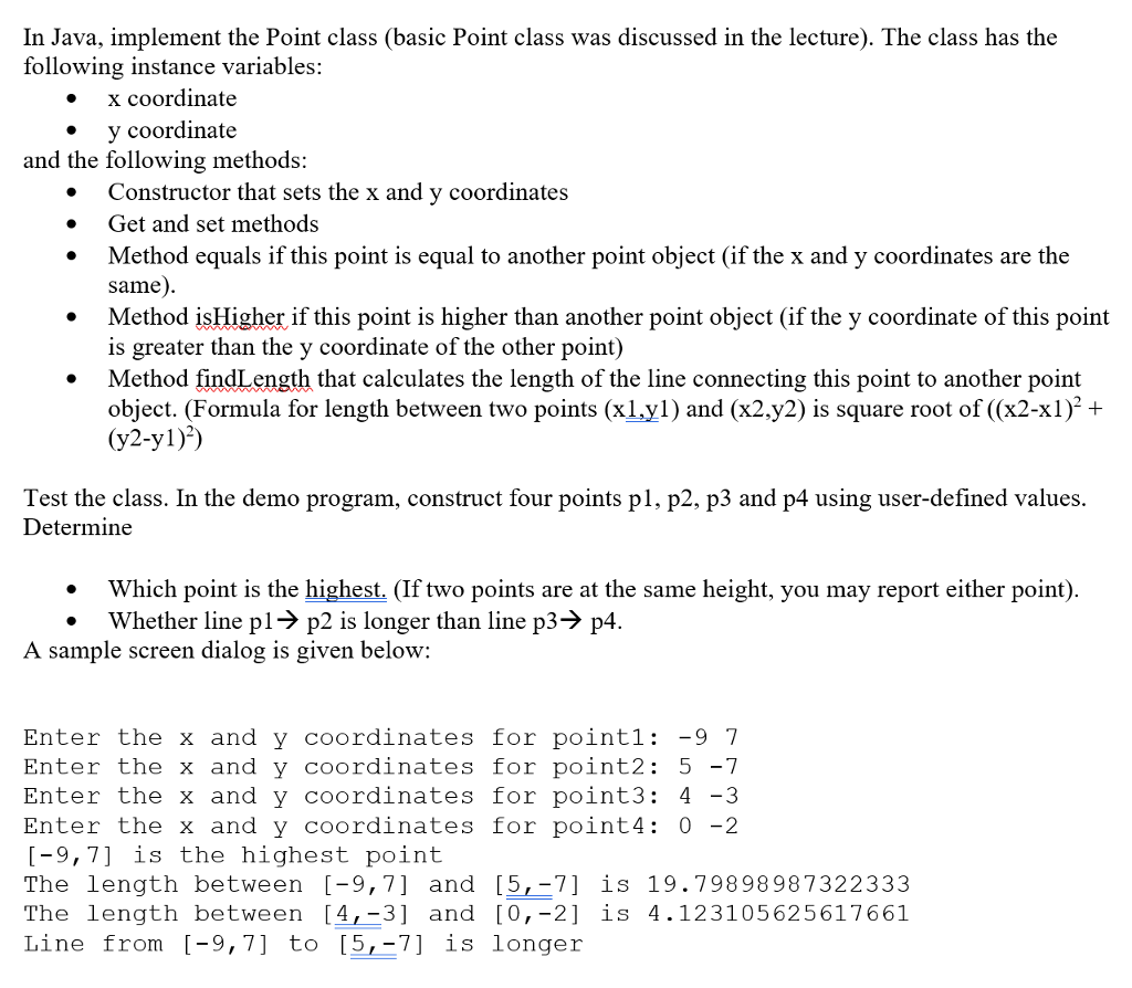 Solved In Java Implement The Point Class Basic Point Class
