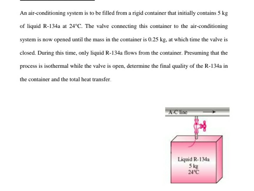Solved An air-conditioning system is to be filled from a | Chegg.com