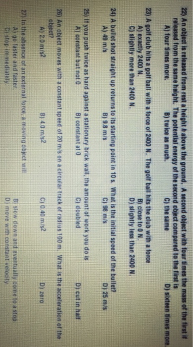 Solved An Object Is Released From Rest A Height H Above The