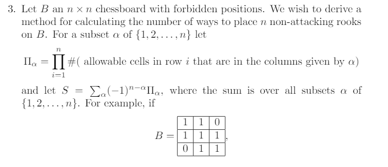 3. Let Ban nx n chessboard with forbidden positions. | Chegg.com