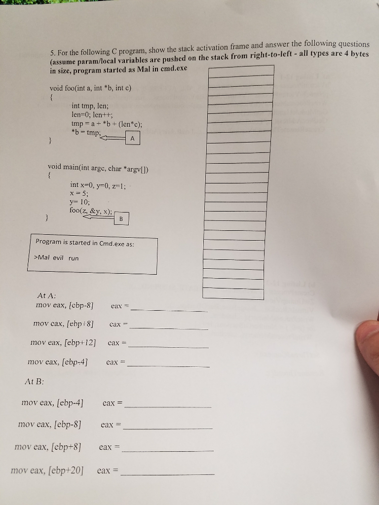 For the following C program, show the stack | Chegg.com