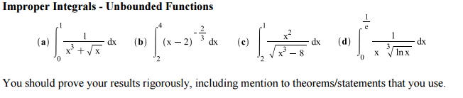 Solved Improper Integrals - Unbounded Functions (a) 1 | Chegg.com
