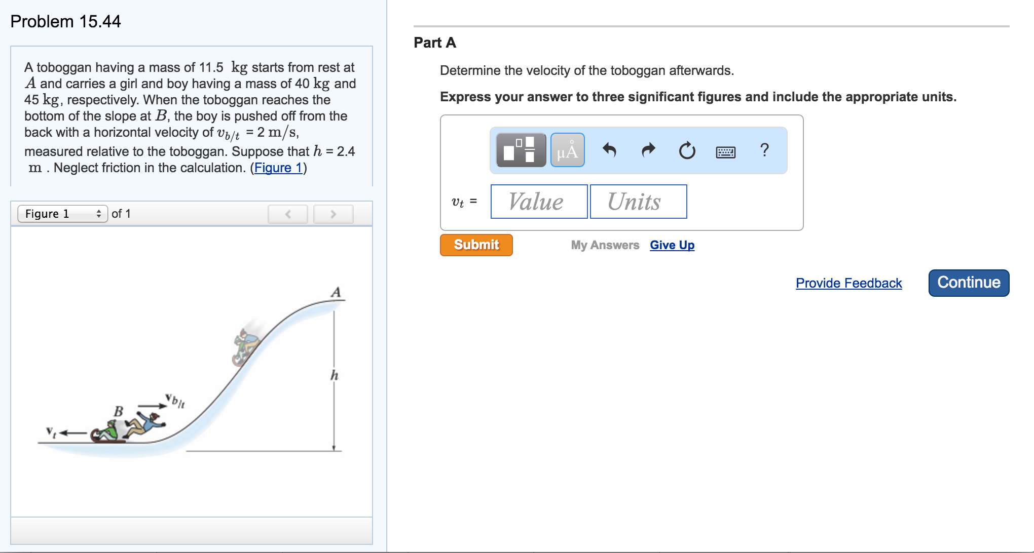 Solved A toboggan having a mass of 11.5 kg starts from rest | Chegg.com