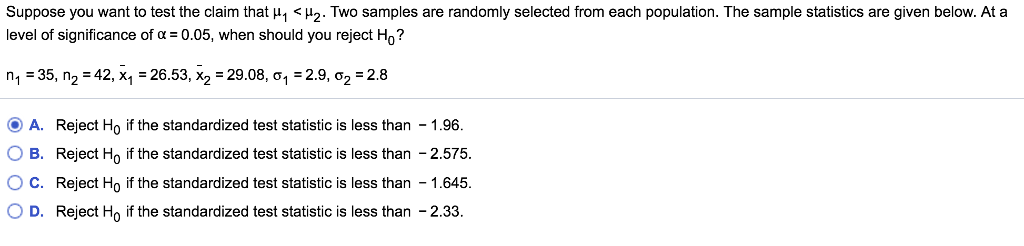 Solved Suppose you want to test the claim that mu_1