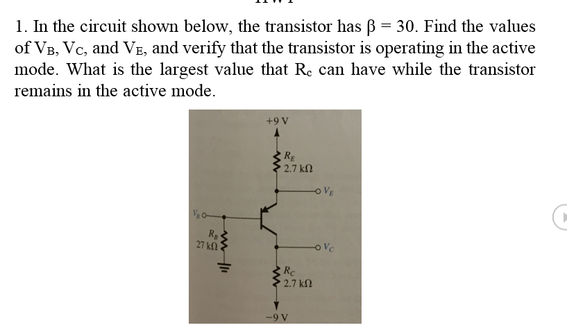 Solved In the circuit shown below, the transistor has beta = | Chegg.com