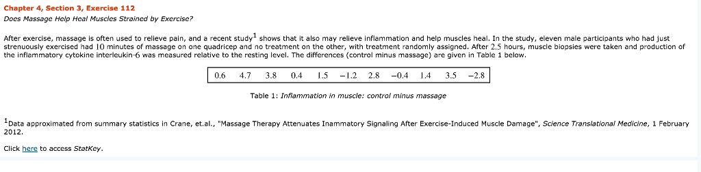 Solved Chapter 4, Section 3, Exercise 112 Does Massage Help | Chegg.com