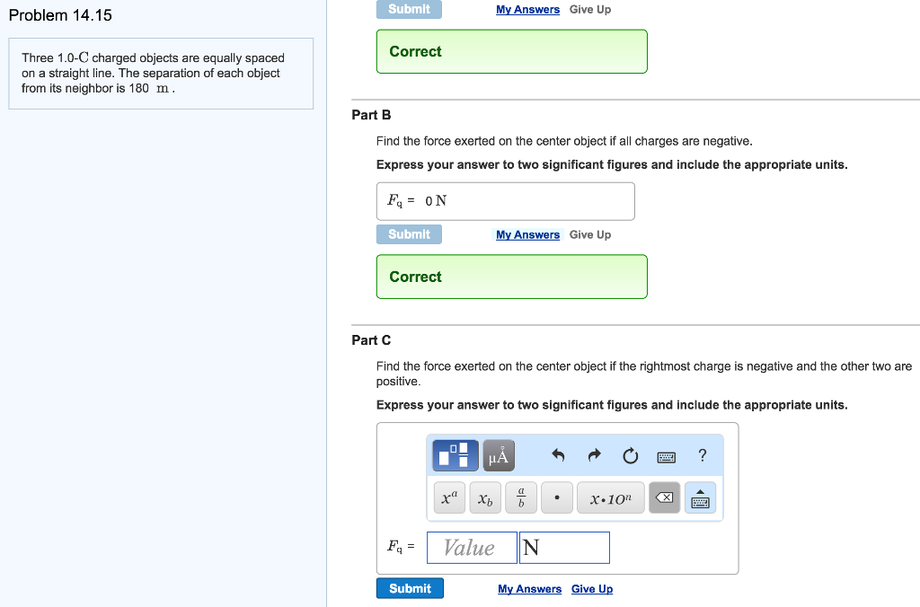 Solved Three 1.0-C charged objects are equally spaced on a | Chegg.com